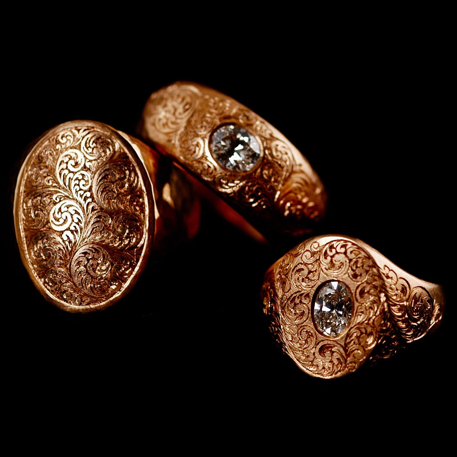 Rose Gold Engraved Rings – malcolm betts