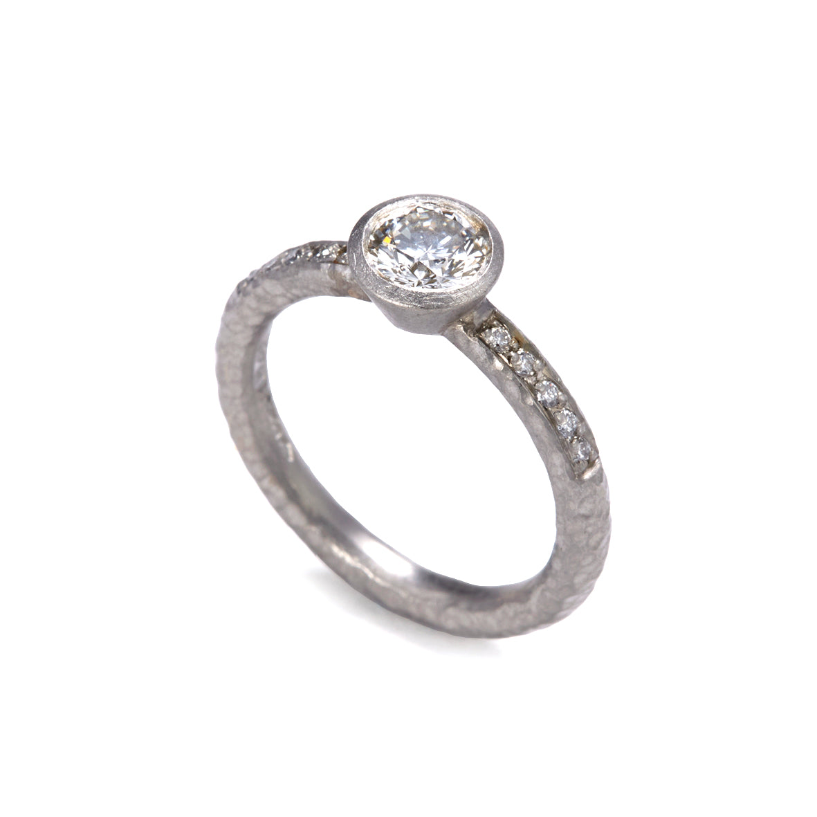 Pinched Platinum Diamond Ring with Shoulder Diamonds – malcolm betts